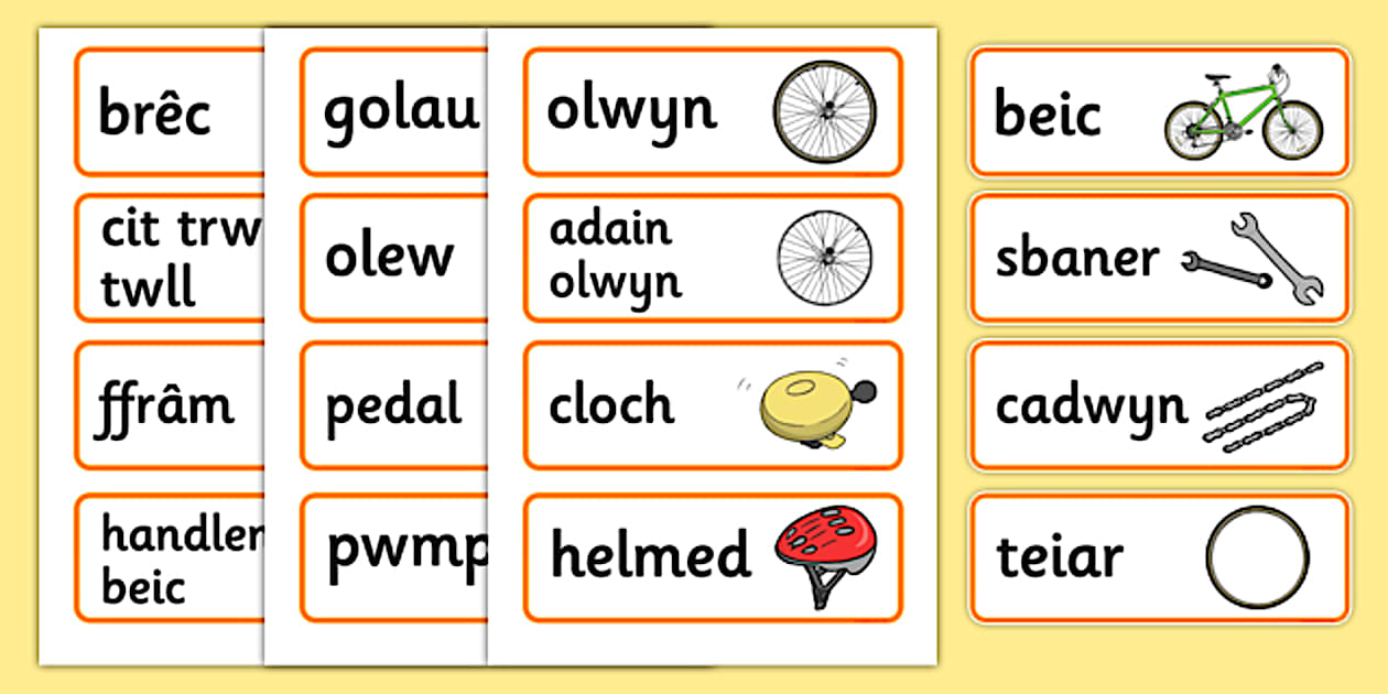 Bicycle Shop Word Cards (Welsh) (teacher made) - Twinkl
