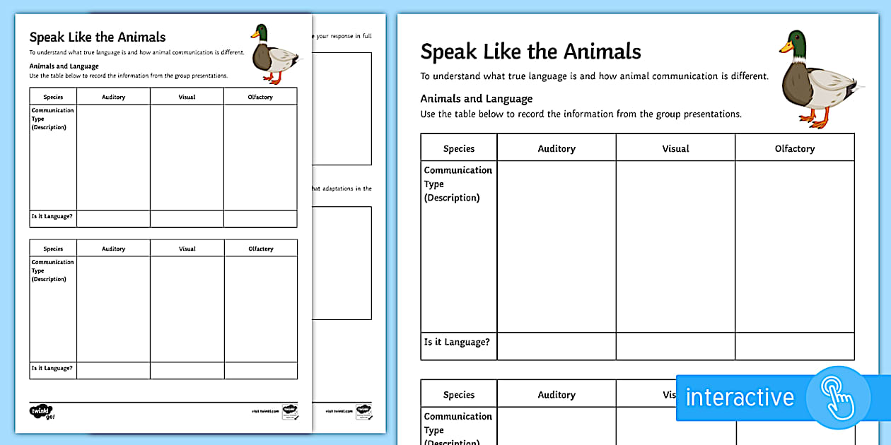 Development of English: Animal Communications Worksheet / Worksheet