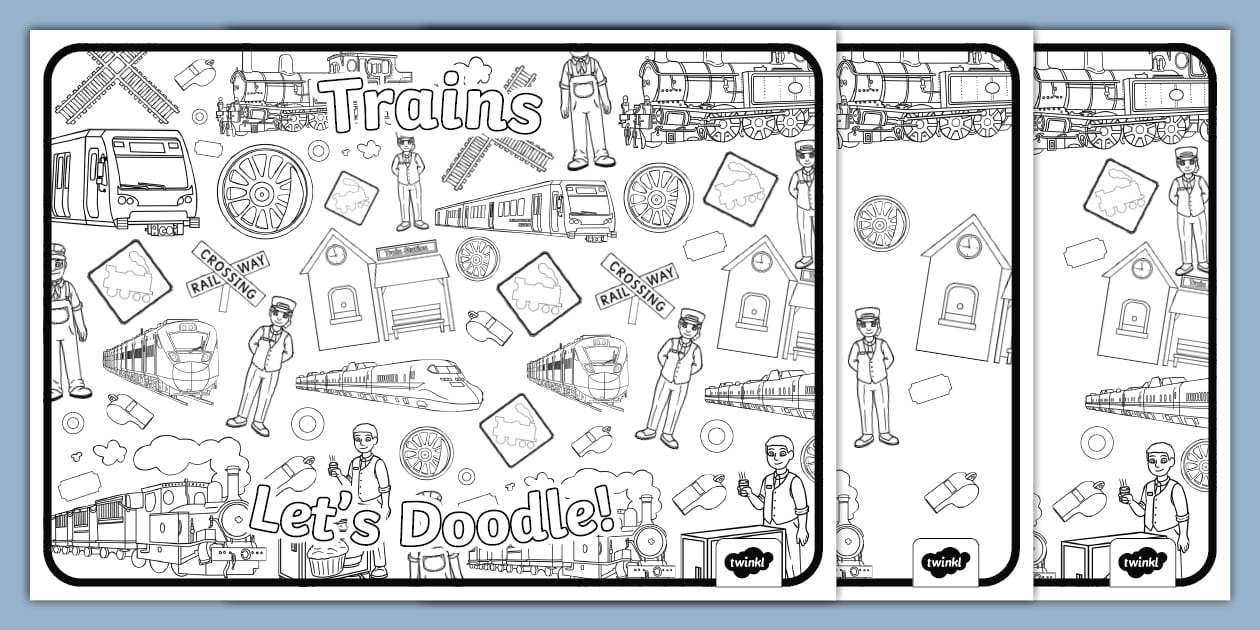 Trains Doodle Colouring Pages (Teacher-Made) - Twinkl