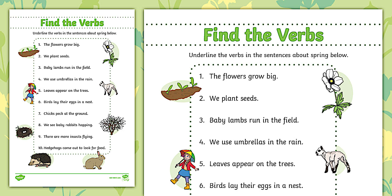 Spring Find the Verbs Activity - Twinkl - KS1 - Twinkl