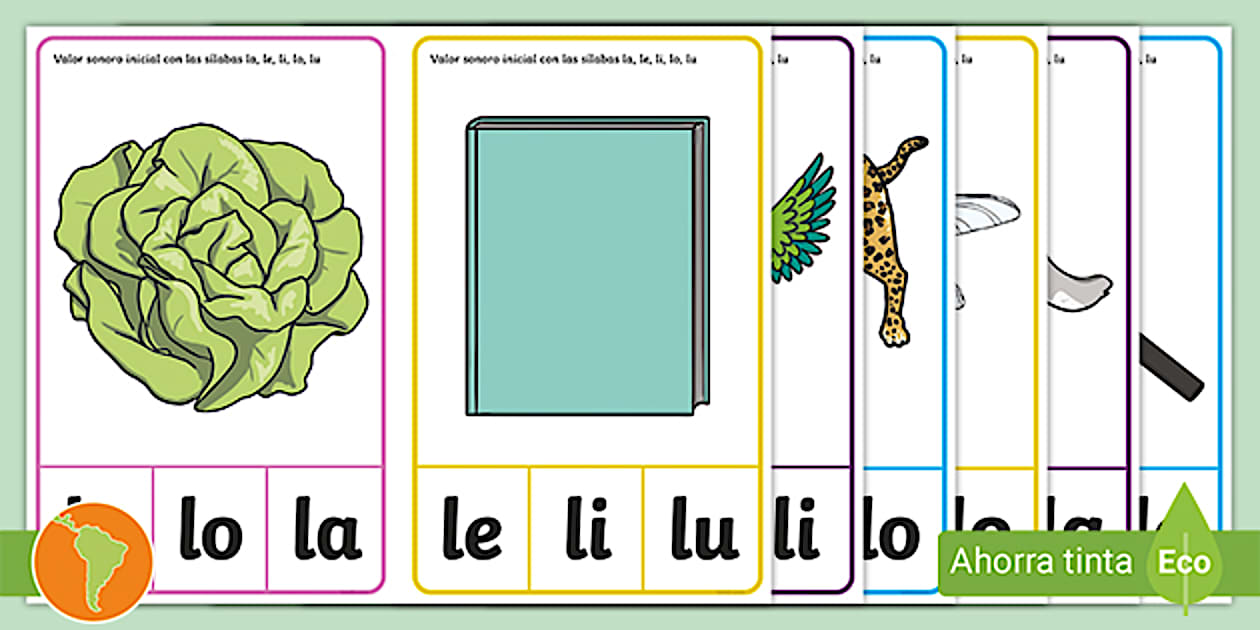 Cursive Valor sonoro inicial con las sílabas la, le, li, lo, lu