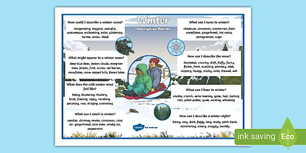 Winter Scene Descriptive Word Mat (teacher made) - Twinkl