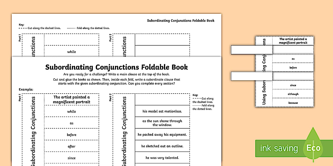 Subordinating Conjunctions Foldable Book Activity - ESL Conjunctions