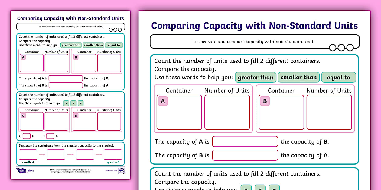 👉 Y2 Comparing Capacity with Non-Standard Units Worksheet