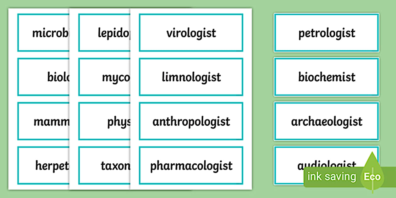 Black and White Types of Scientists Word Wall (teacher made)