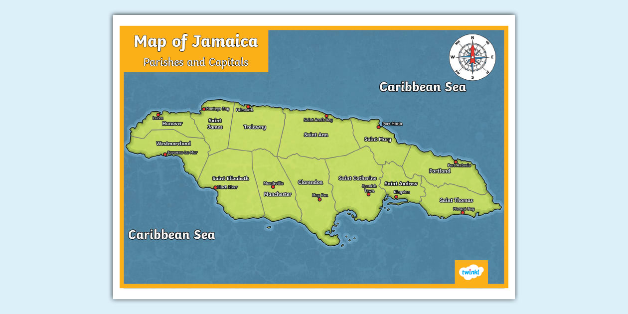 Map of Jamaica - Parishes and Capitals (Teacher-Made)