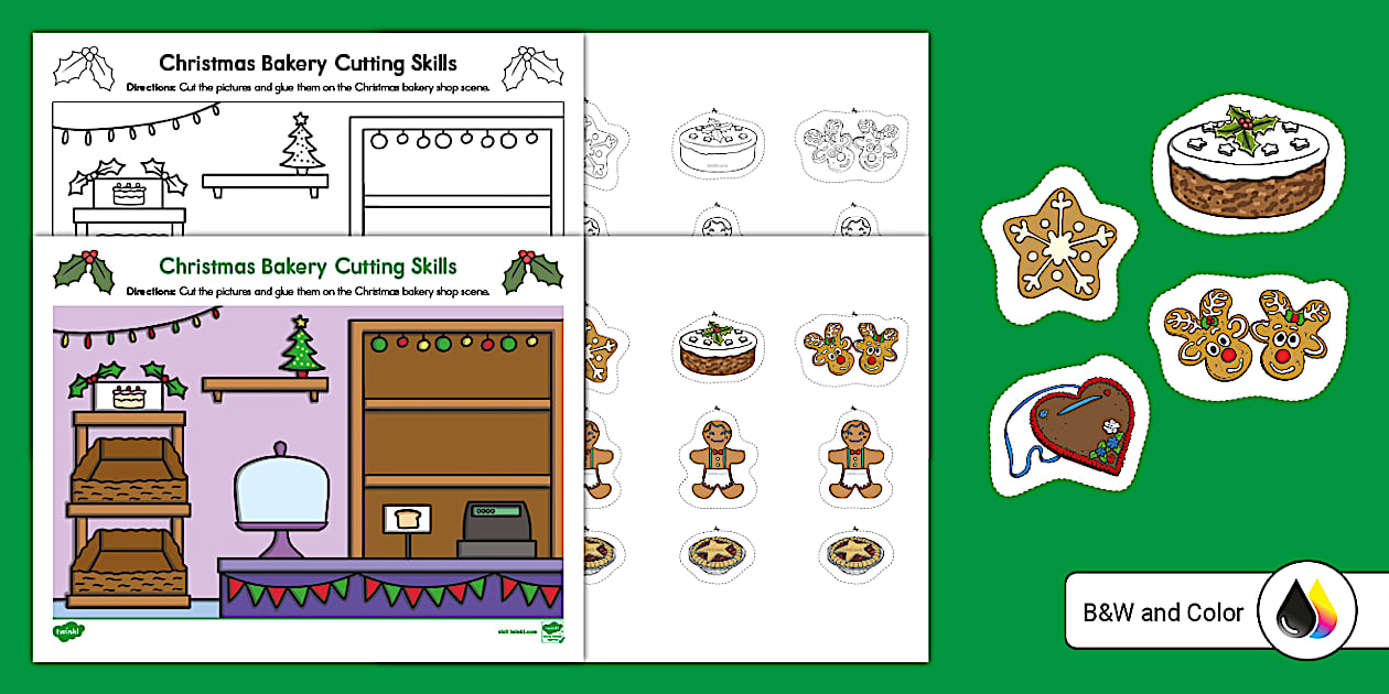 Christmas Bakery Cutting Skills Worksheet (teacher made)