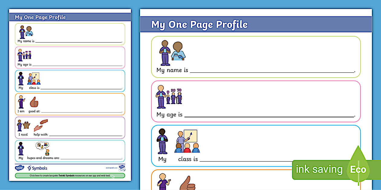 Twinkl Symbols: My One Page Profile - Twinkl