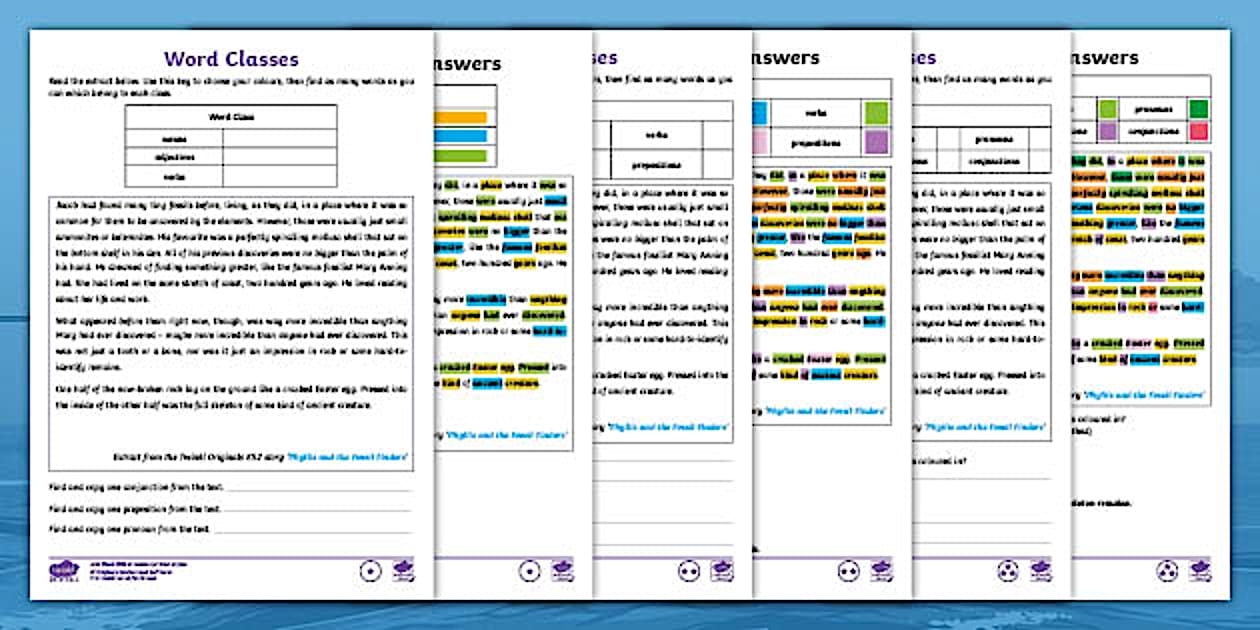 Editable 'Phyllis and the Fossil Finders' Recognising Word Classes KS2 SPaG