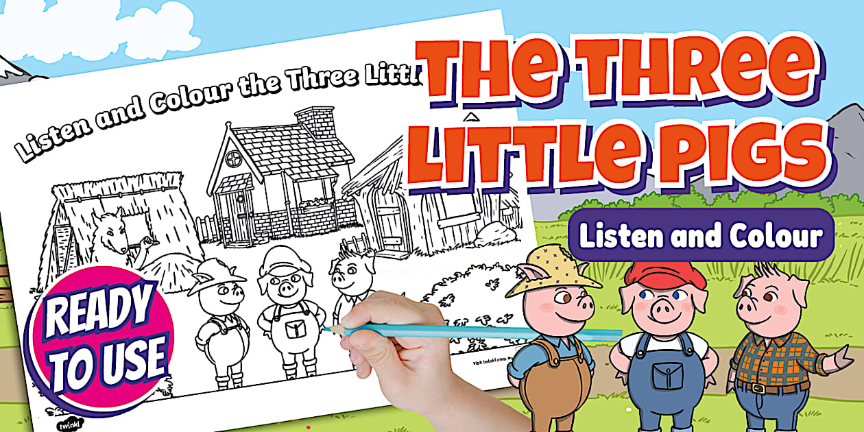 The Three Little Pigs Listening Colouring Activity Sheet