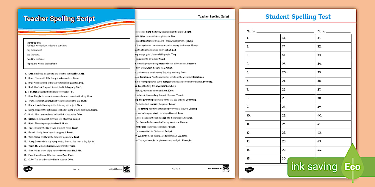 Term 4 Spelling Test - Year 2 (teacher made) - Twinkl
