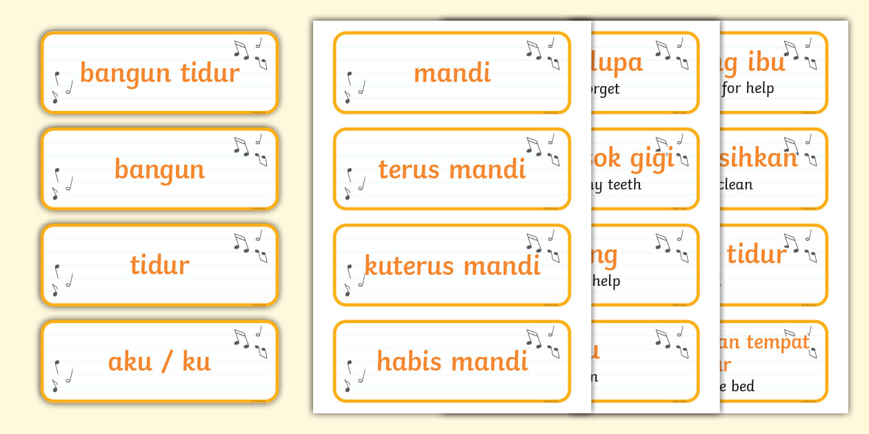 Bangun Tidur Indonesian Song Word Cards Nursery Rhyme
