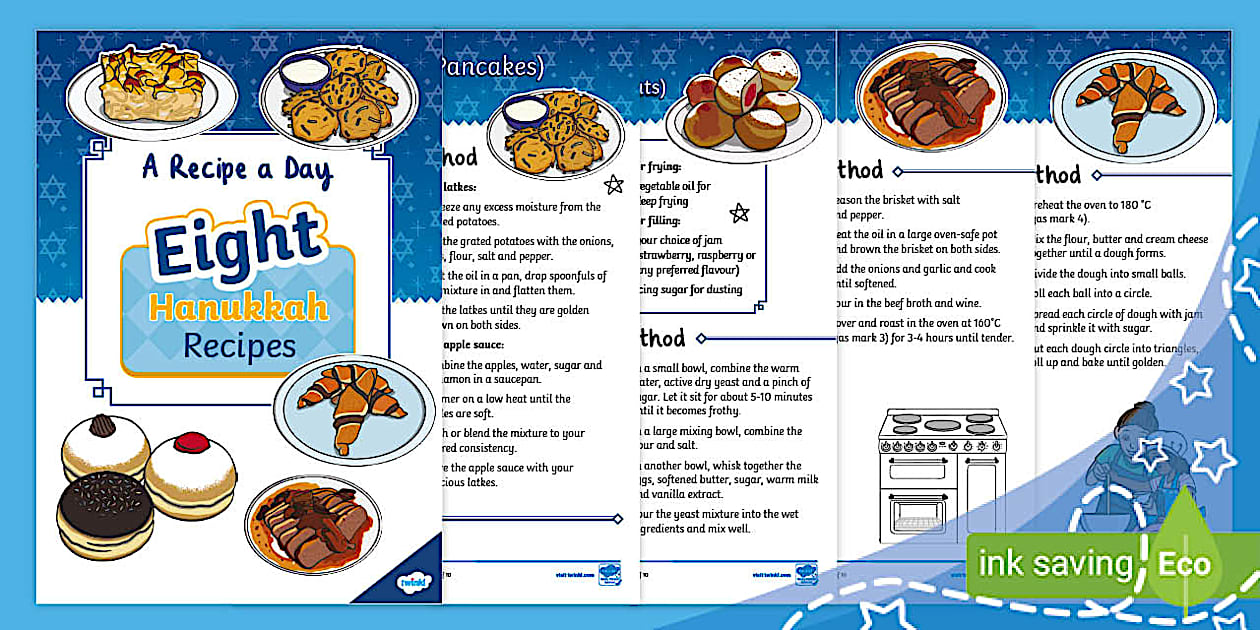 A Recipe a Day: Eight Recipes for Hanukkah (teacher made)