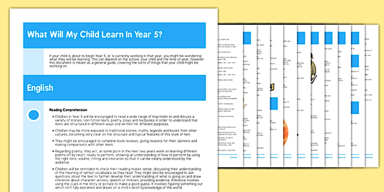 What Will My Child Learn in Year 5 Information Sheets