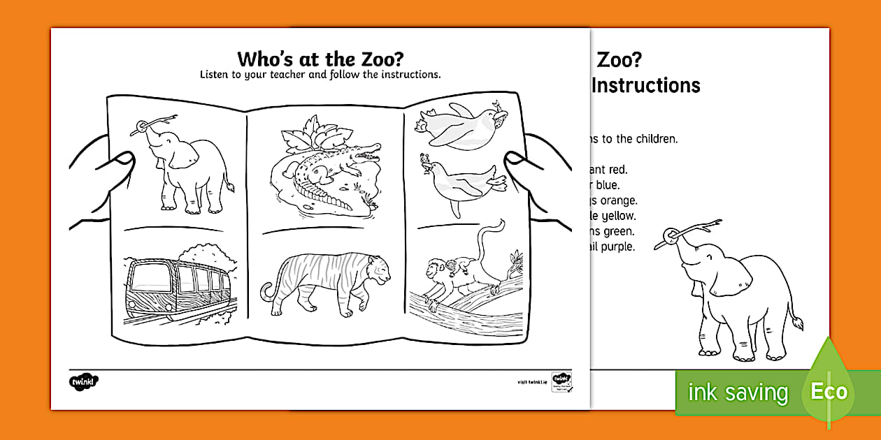 Who's at the Zoo? Listen and Colour Activity - Twinkl