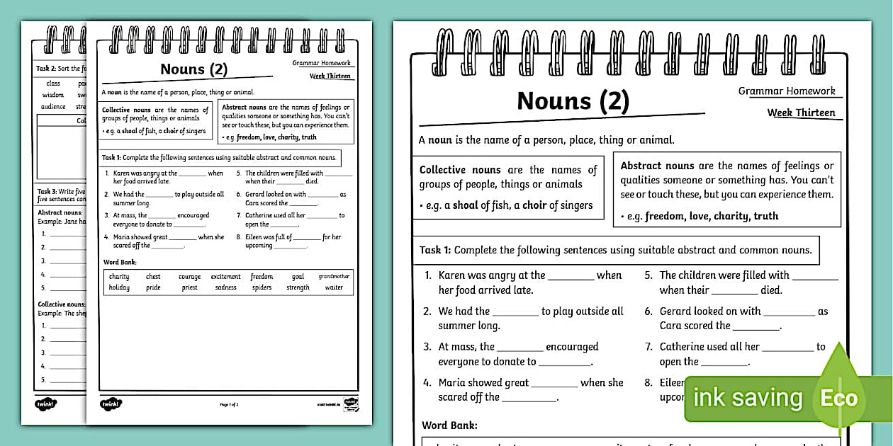 Editable Grammar Homework Week Thirteen - Twinkl