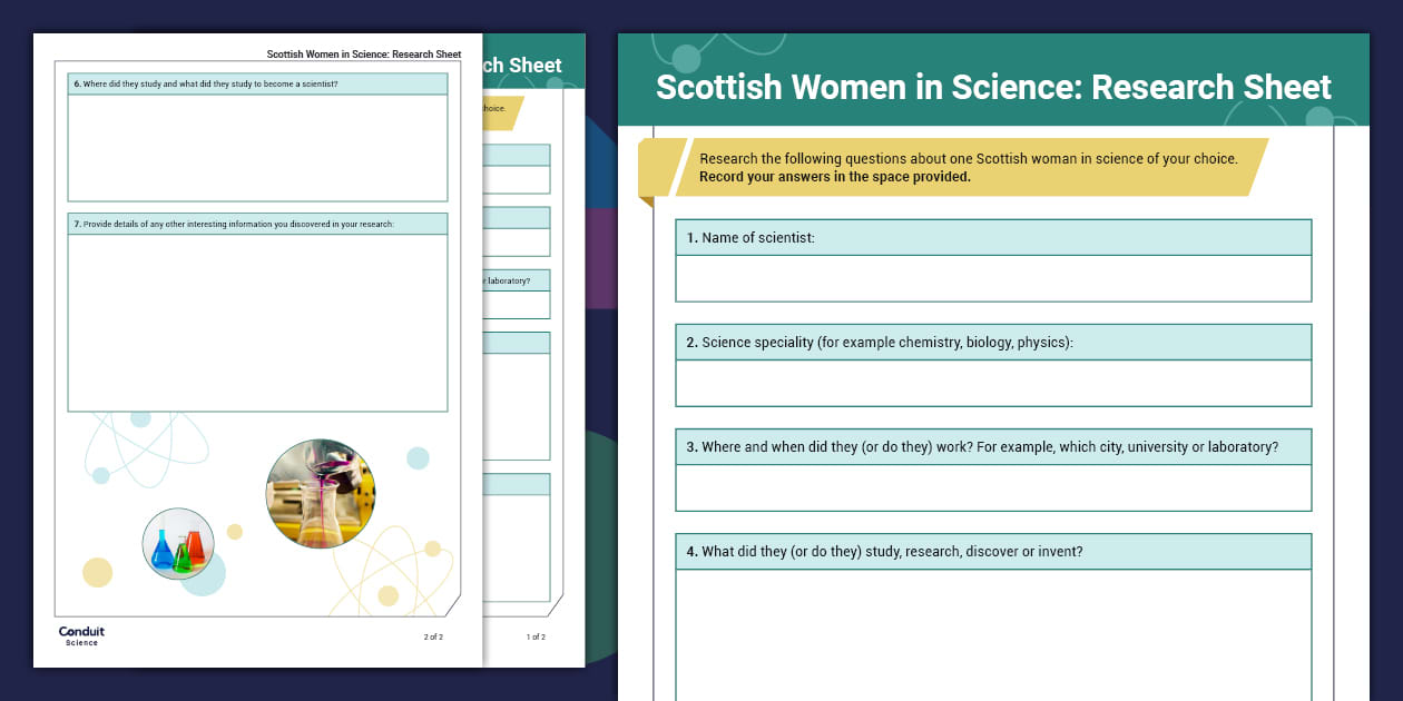 Scottish Women in Science: Research Sheet (Teacher-Made)