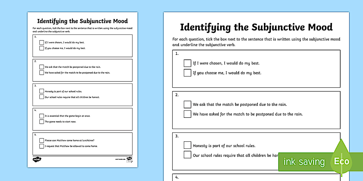 Identifying Subjunctive Mood Worksheet | Grammatical mood