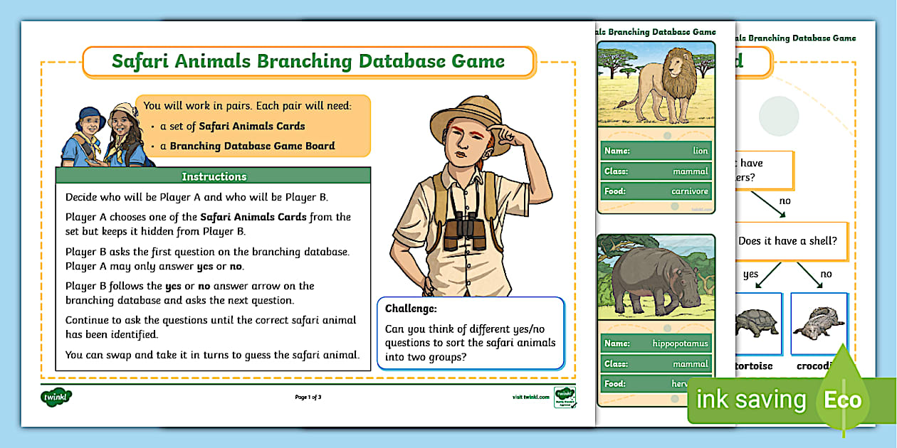 Safari Animals Branching Database Game - KS2 - Computing Safari Animals Branching Database Game - KS2 - Computing