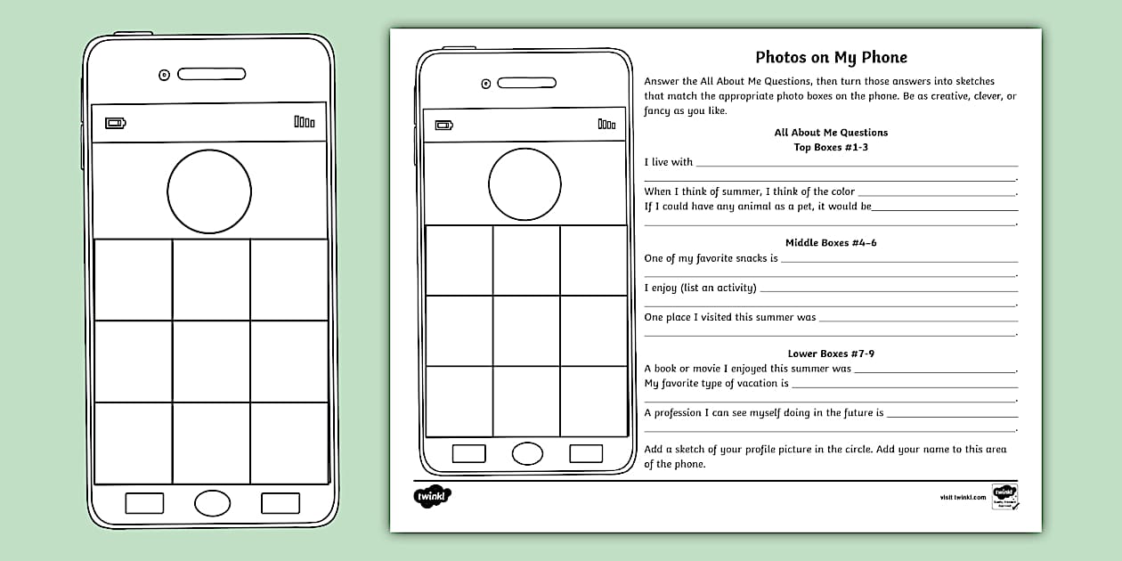 Back to School Photos on My Phone All About Me Worksheet