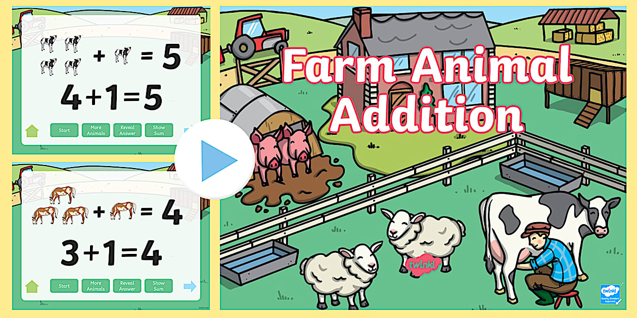 Farm Animal Addition PowerPoint (Teacher-Made) - Twinkl