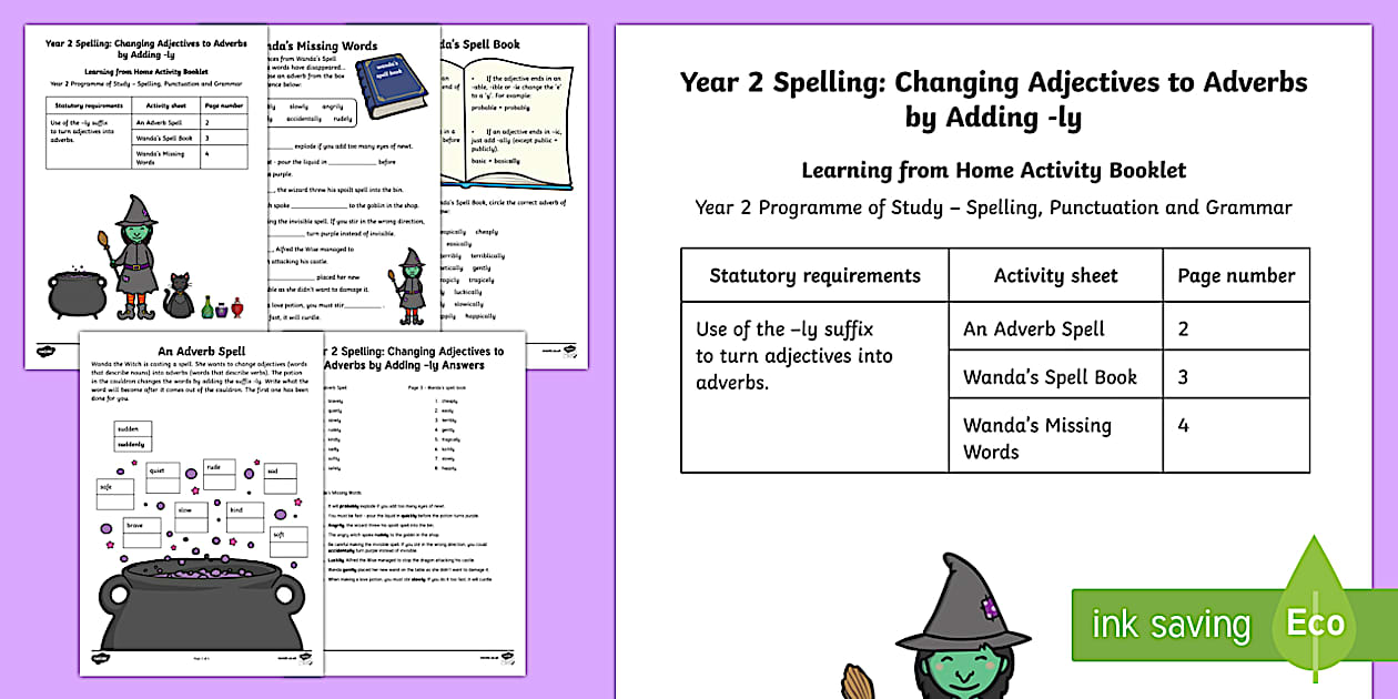 Editable Year 2 Spelling: Changing Adjectives to Adverbs by Adding -ly