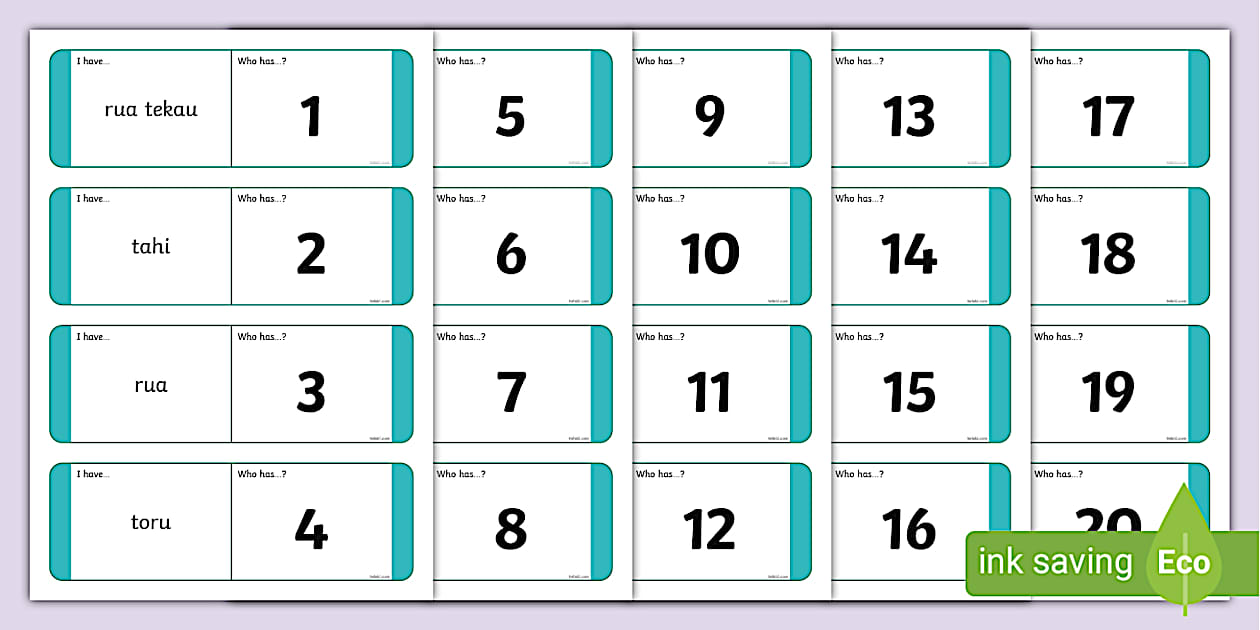 Numbers 1-20 Loop Cards Te Reo Māori (teacher made)