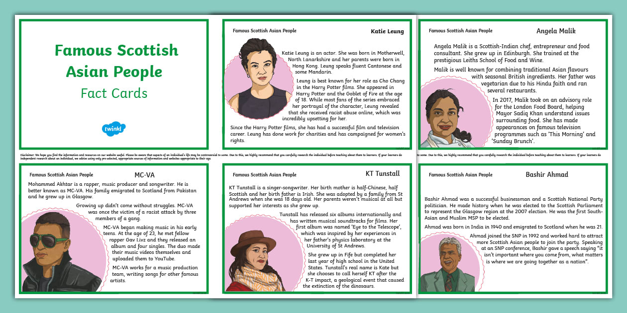 Famous Scottish Asian People Fact Cards - Twinkl
