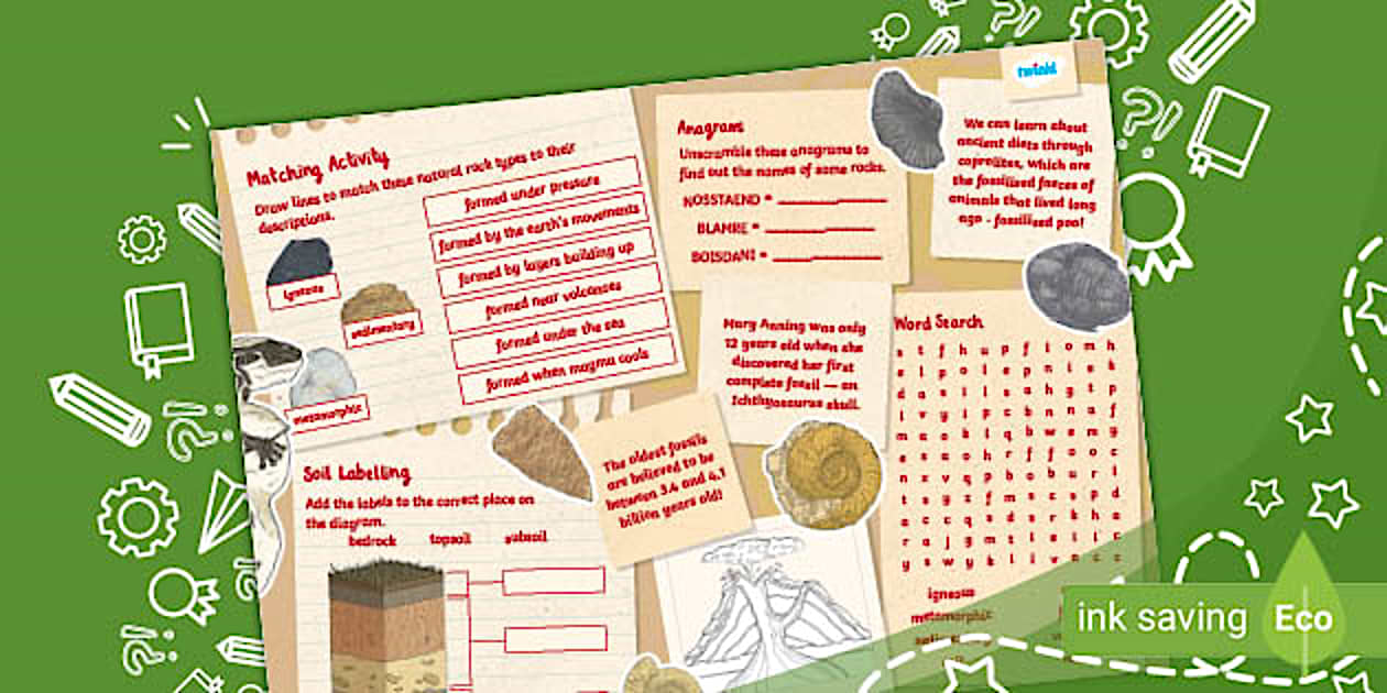 Rocks and Fossils Activity Mat (Ages 7 - 11) - Twinkl