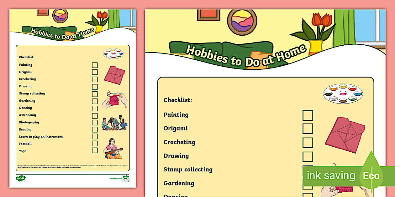 Things to Do as a Hobby at Home Checklist Activity - Twinkl