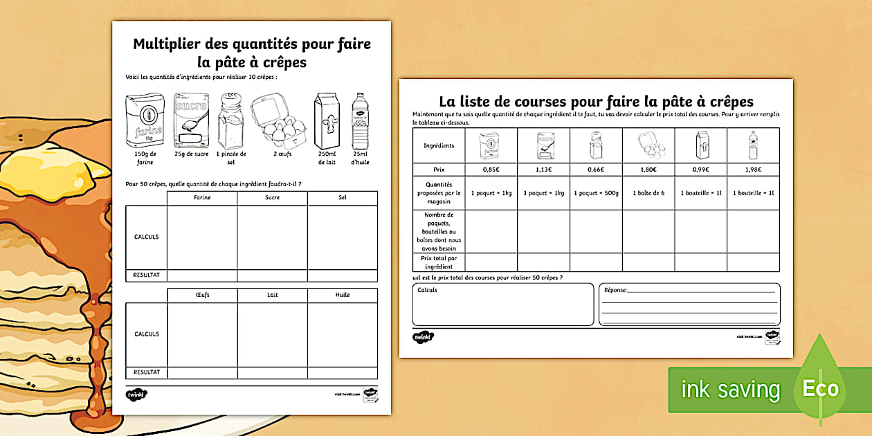 Feuille de problèmes mathématiques : La pâte à crêpes