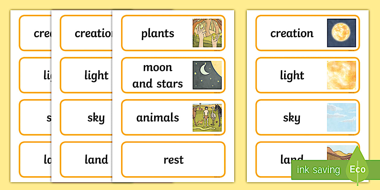 Cursive Jewish/Christian Creation Story Word Cards - Twinkl
