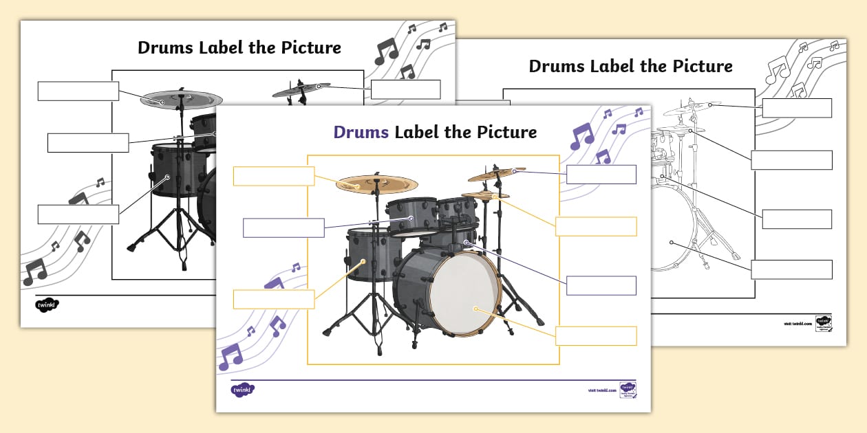 👉 Drum Set Label the Picture Worksheet - Twinkl