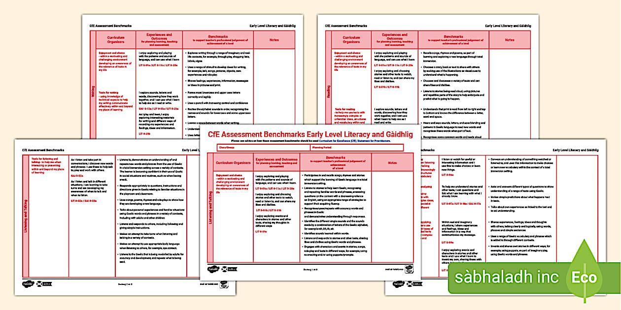 Early Level Assessment Benchmarks for Literacy and Gàidhlig