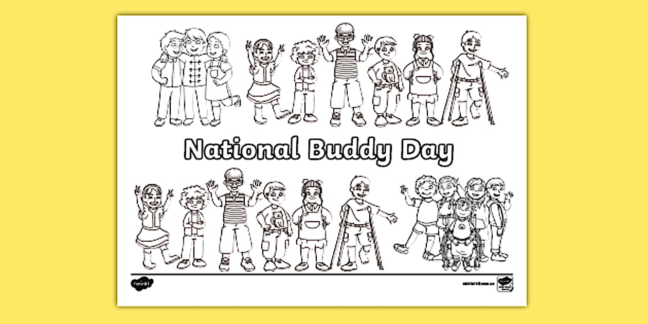 National Buddy Day Colouring Sheet (teacher made) - Twinkl