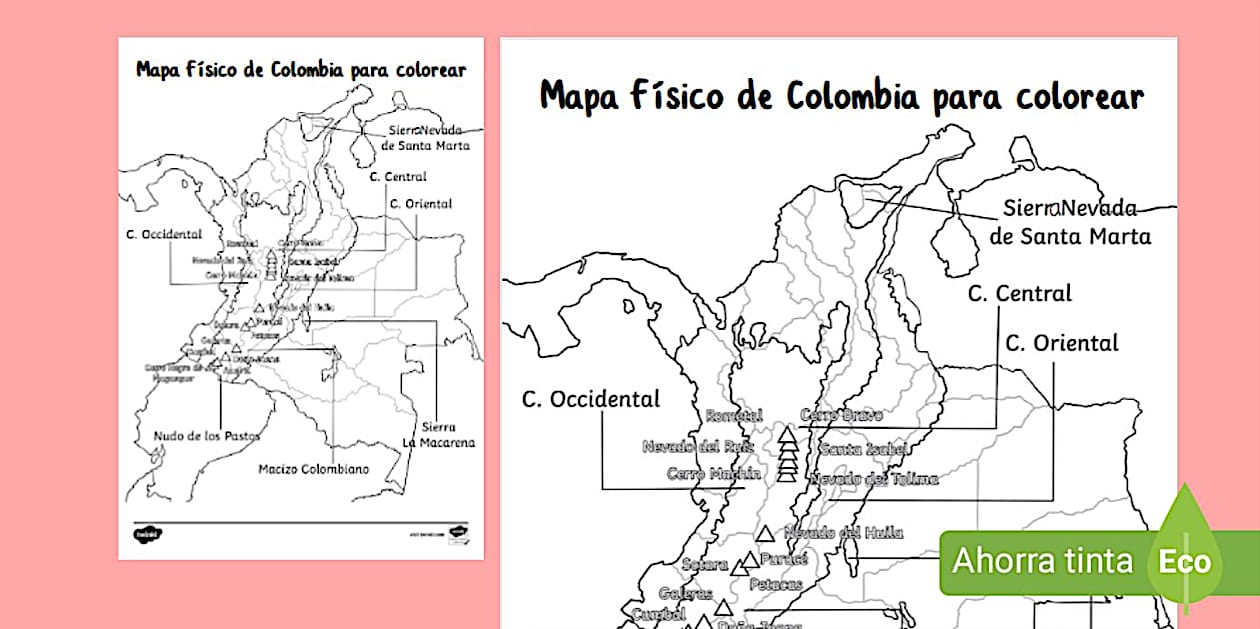 Recurso educativo: mapa físico de Colombia para colorear
