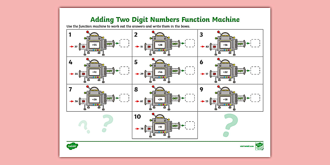 Adding Two Digit Numbers Function Machine Activity Sheet