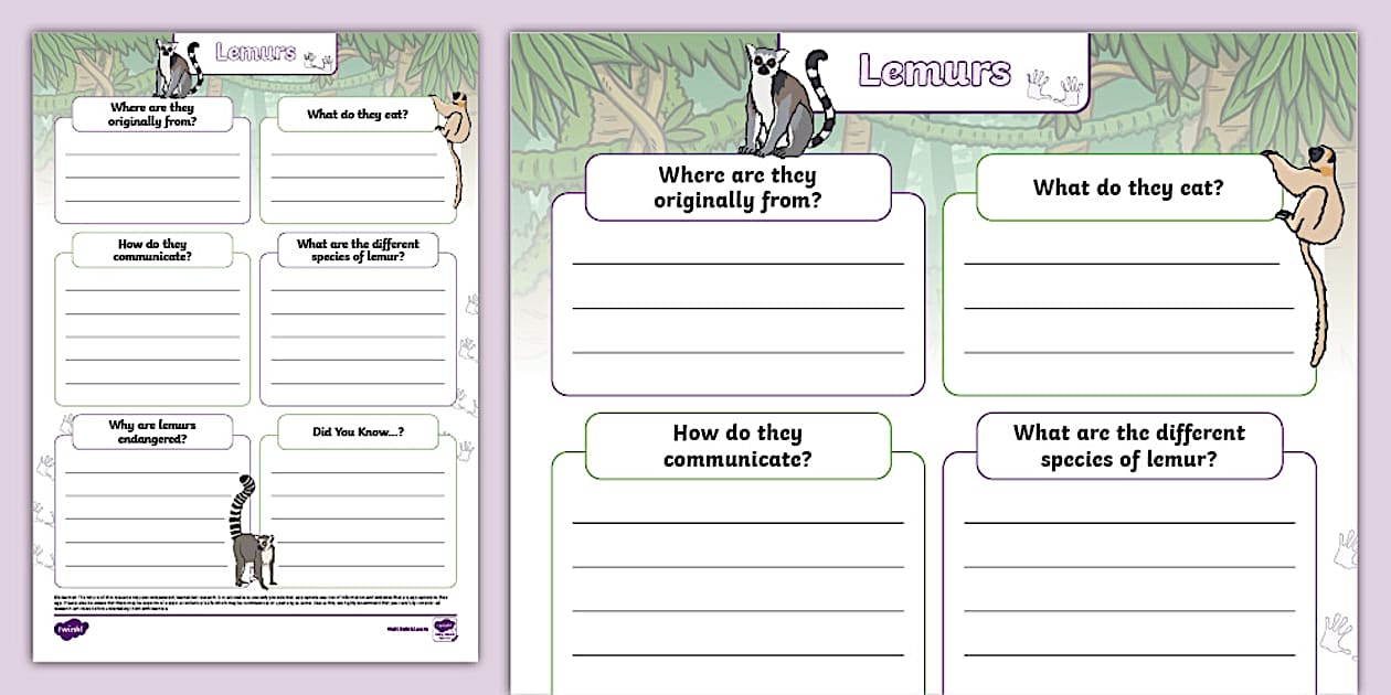 KS1 Lemur Fact File Template | Science Resources | Twinkl