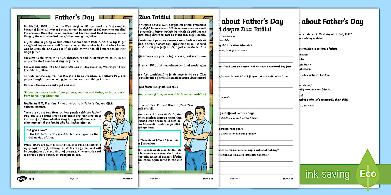 Middle Ability KS2 Father's Day Differentiated Reading Comprehension ...