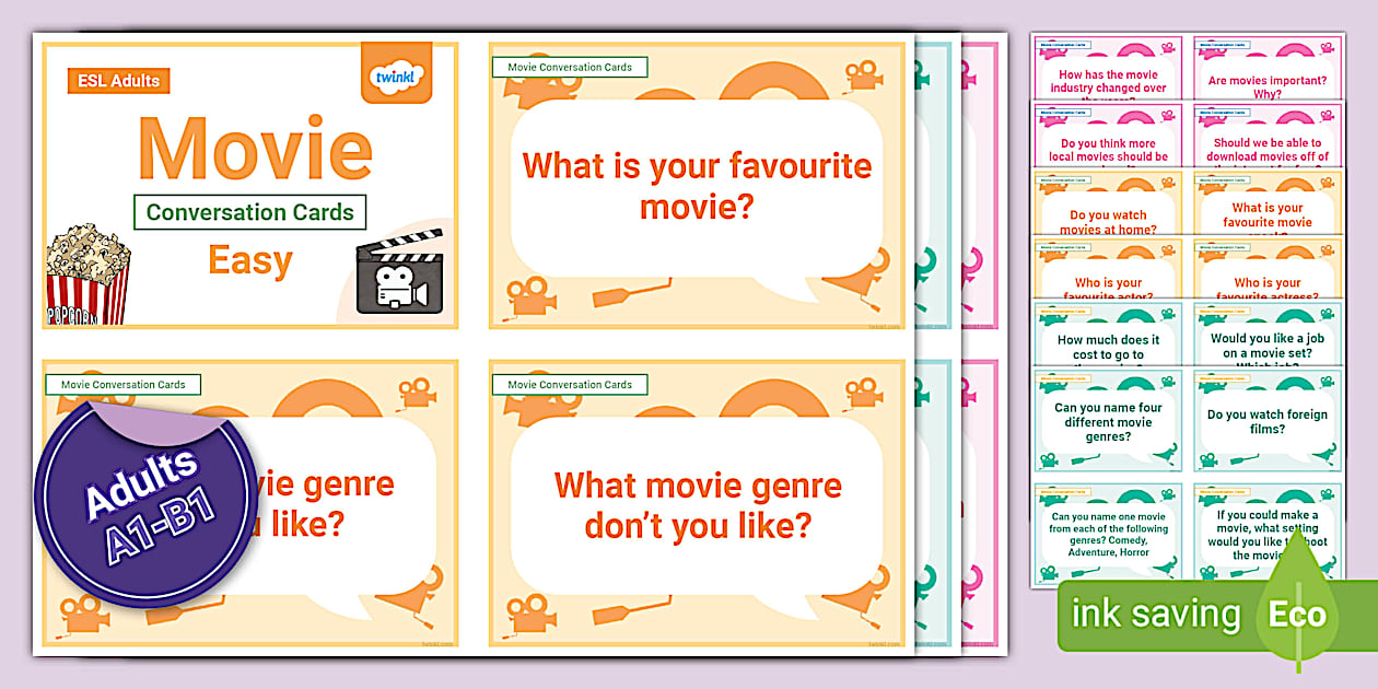 ESL Conversation Questions Movies Cards [Adults A1-B1]