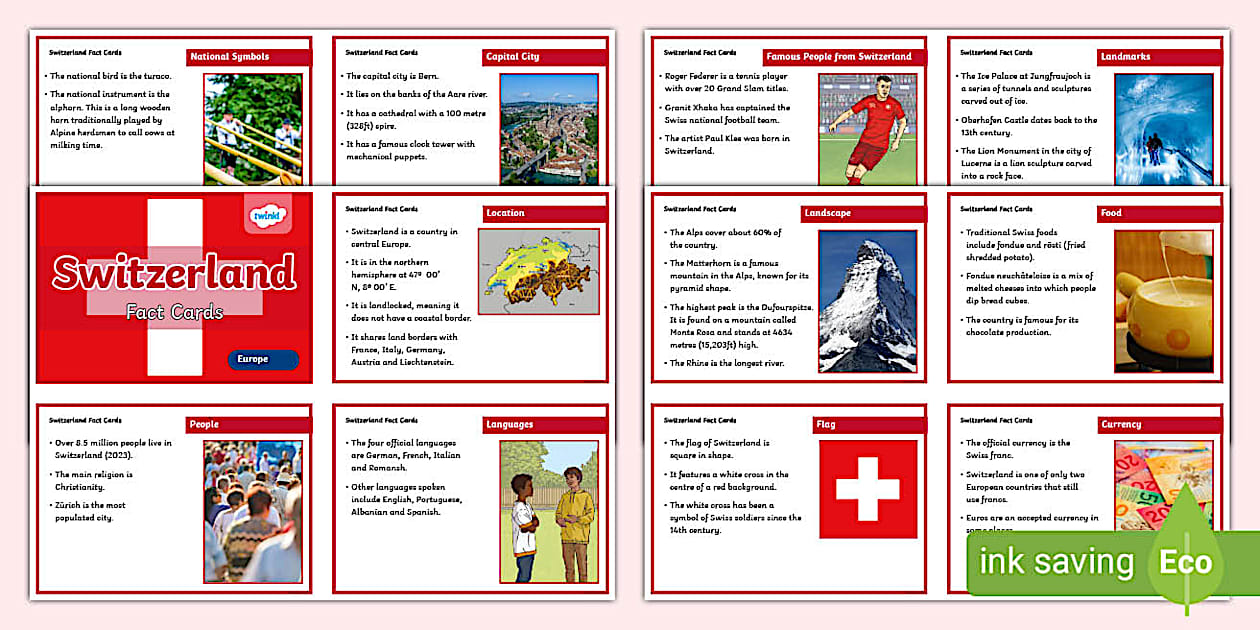 KS2 Switzerland Fact Cards - Europe (teacher made) - Twinkl