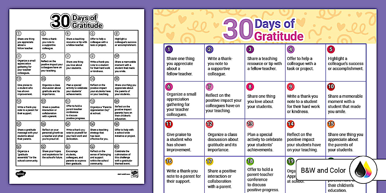 30 Days of Gratitude Challenge | Teacher's Week | Twinkl USA