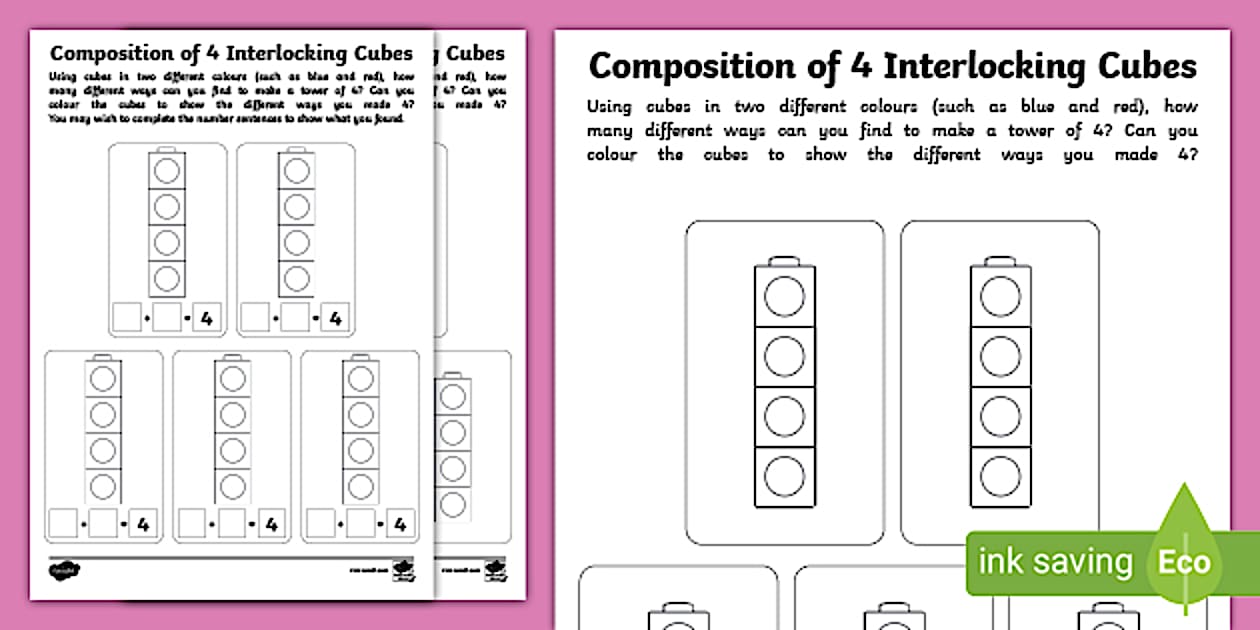👉 Composition of 4 Interlocking Cubes Worksheet - Twinkl