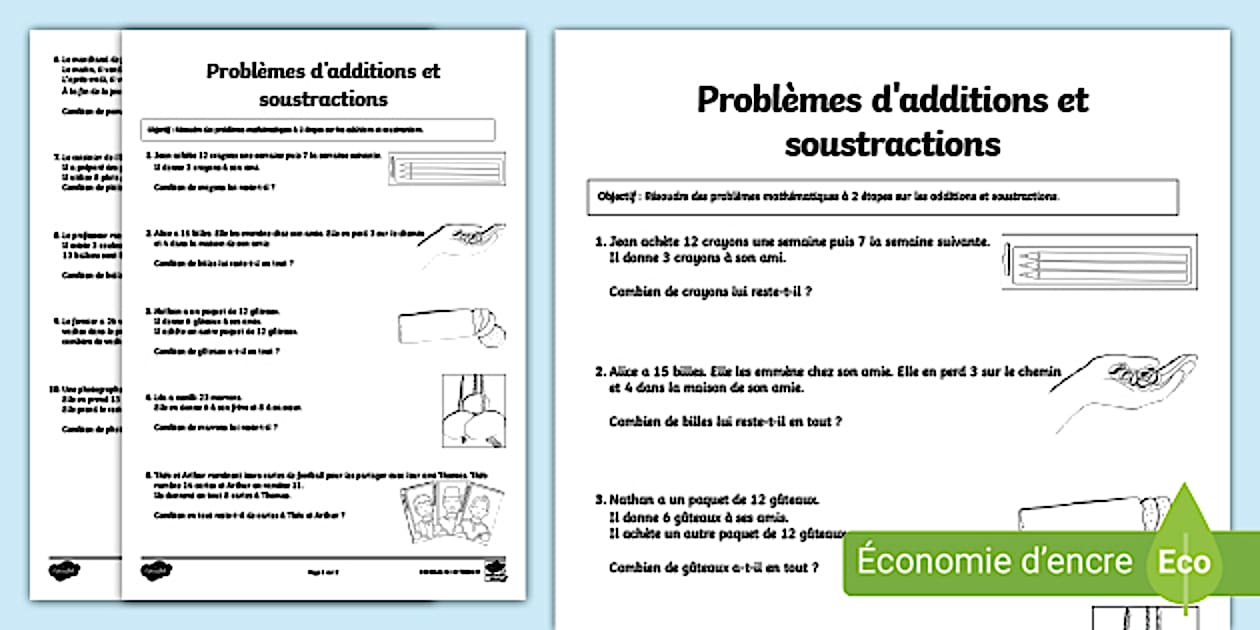 Problèmes mathématiques en 2 étapes : Les additions et soustractions