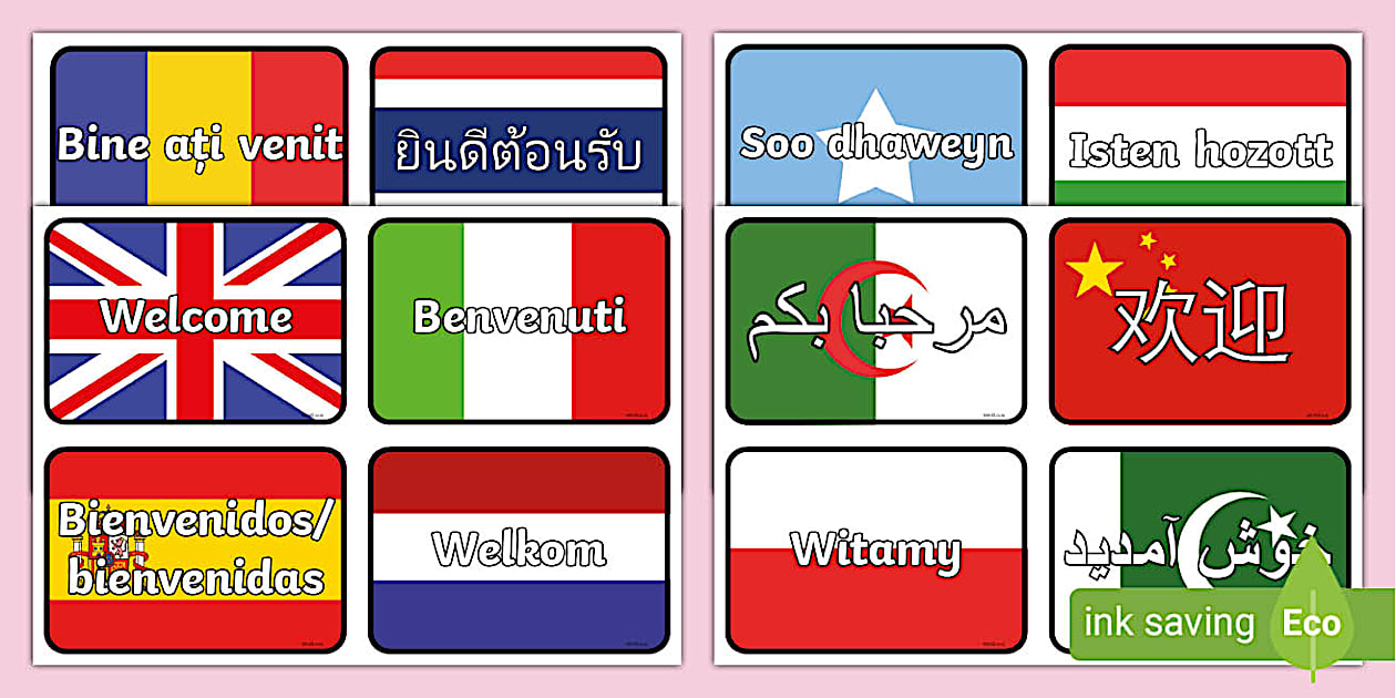 Mixed Languages Welcome Flashcards Display Posters - Twinkl