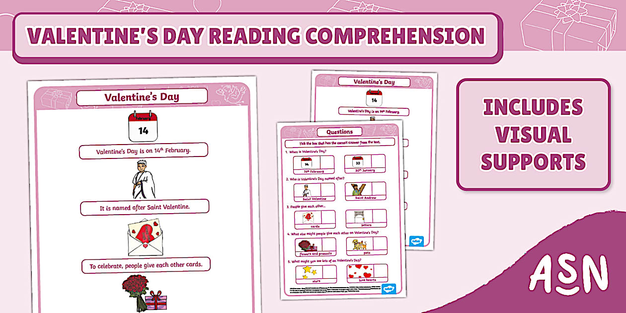 Valentine's Day Reading Comprehension with Visual Supports