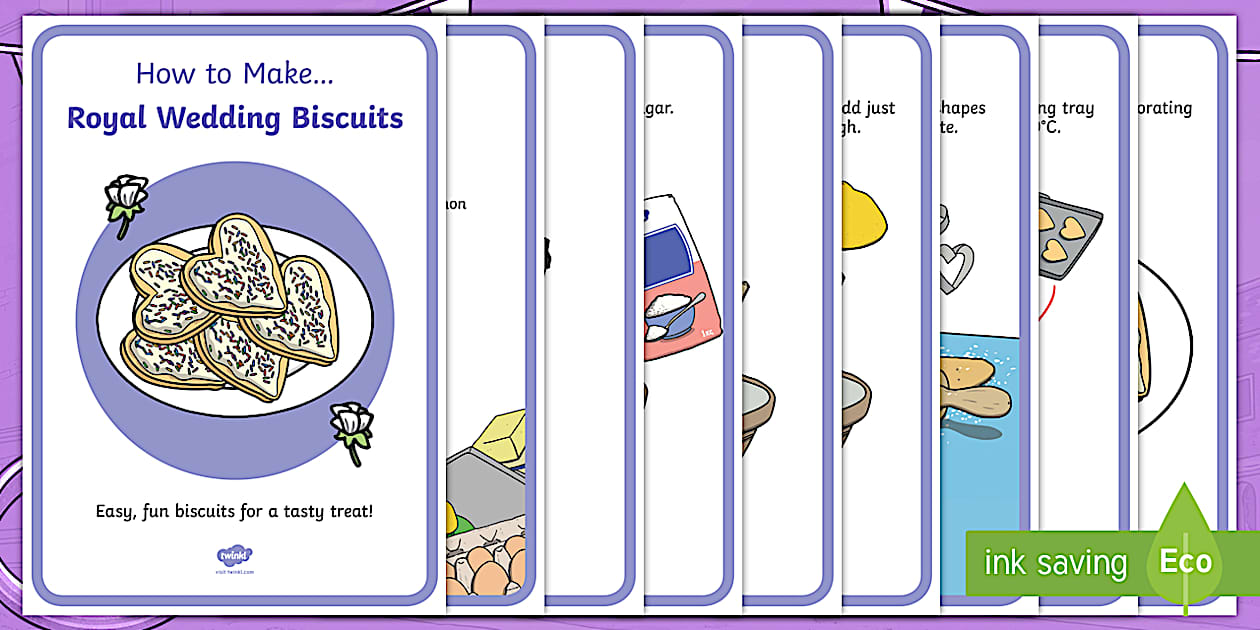 Editable Royal Wedding Heart-Shaped Biscuit Recipe Cards