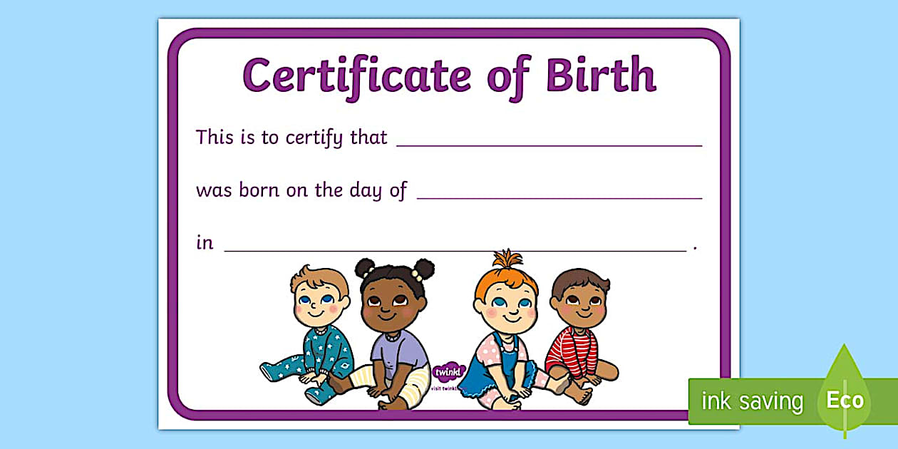 Role-Play Birth Certificate Template - Primary Resource