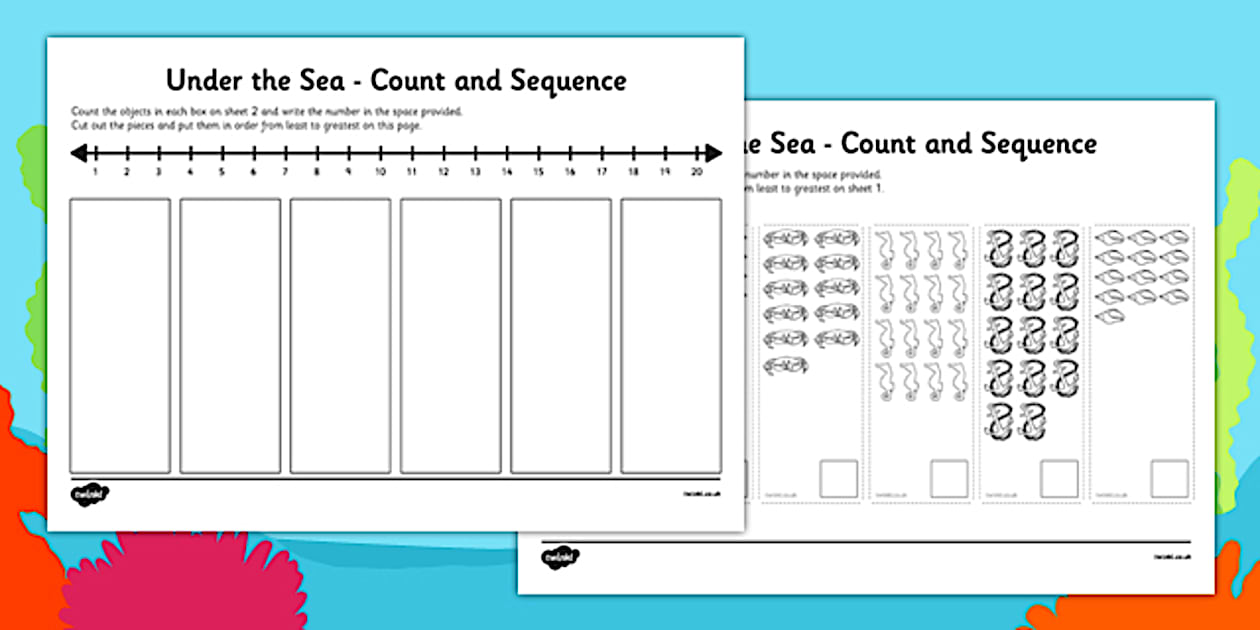 Under the Sea Themed Count and Sequence Cut and Stick Activity
