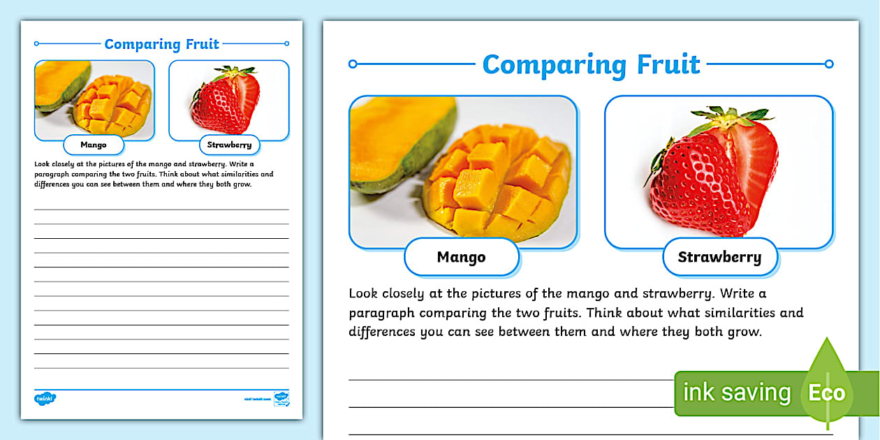 Comparing Fruits Writing Activity Sheet (teacher made)